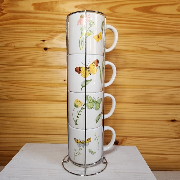 Kitchen | Butterfly Stackable Mug Set Of 4 With Mug Rack | Poshmark